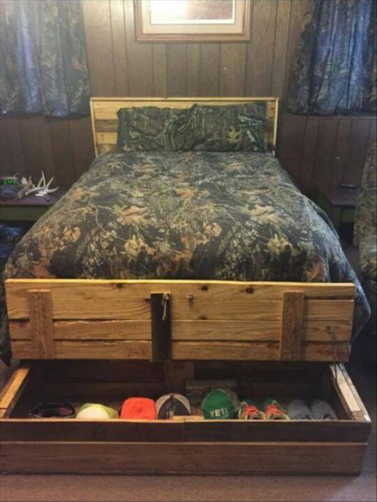 DIY Pallet Bed with End Storage Box