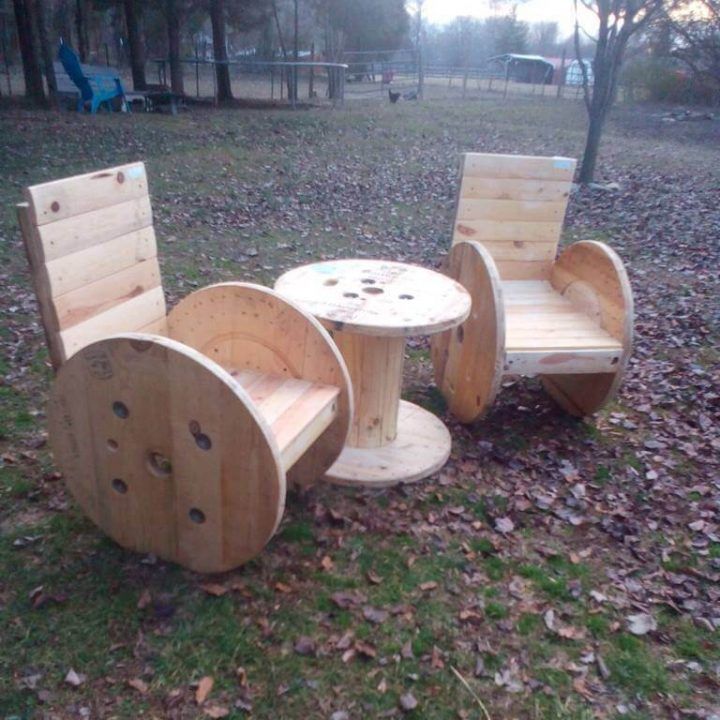 DIY Pallet and Cable Spool Patio Set