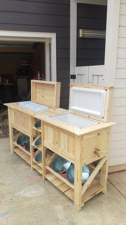 Pallet Ice Chests with Bucket Rack