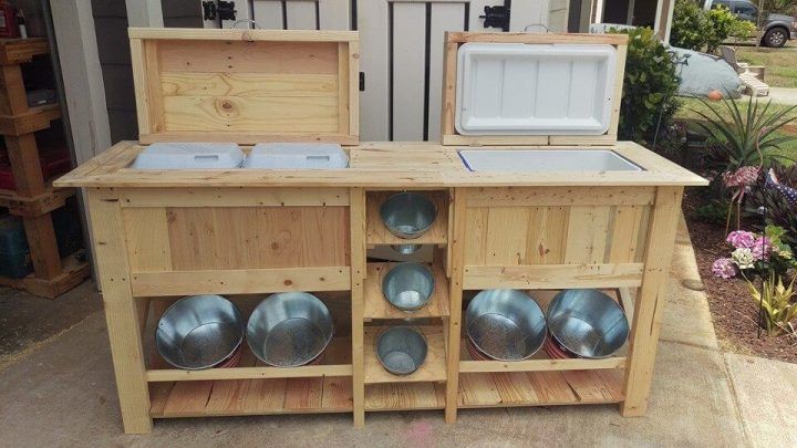 Pallet Ice Chests with Bucket Rack