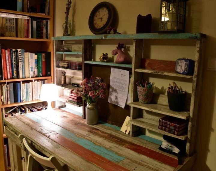 Antique Pallets Wood Desk with Shelves