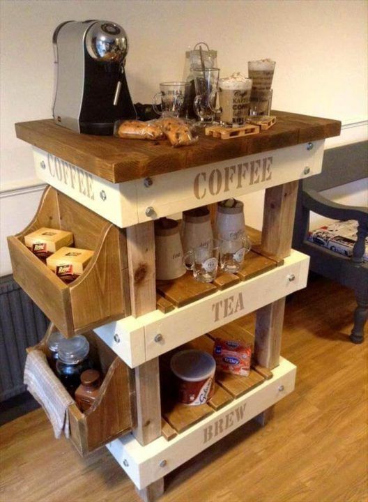 Pallet and Reclaimed Wood Tea & Coffee Station